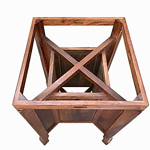 Chinese Brown Flower Carving Wood Round Pedestal Base Tea Table Acs7697