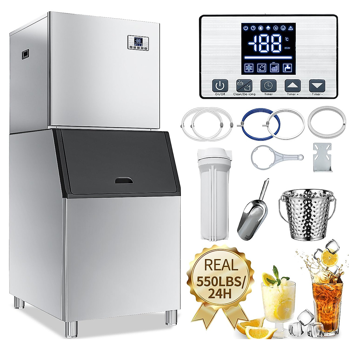 YITAHOME Commercial Ice Maker Machine 550LBS/24H with 360 LBS Storage Bin, Industrial Ice Machine with Ice Scoop & Bucket, Stainless Steel Industrial Ice Maker for Restaurant Bar Business Cafe Shop