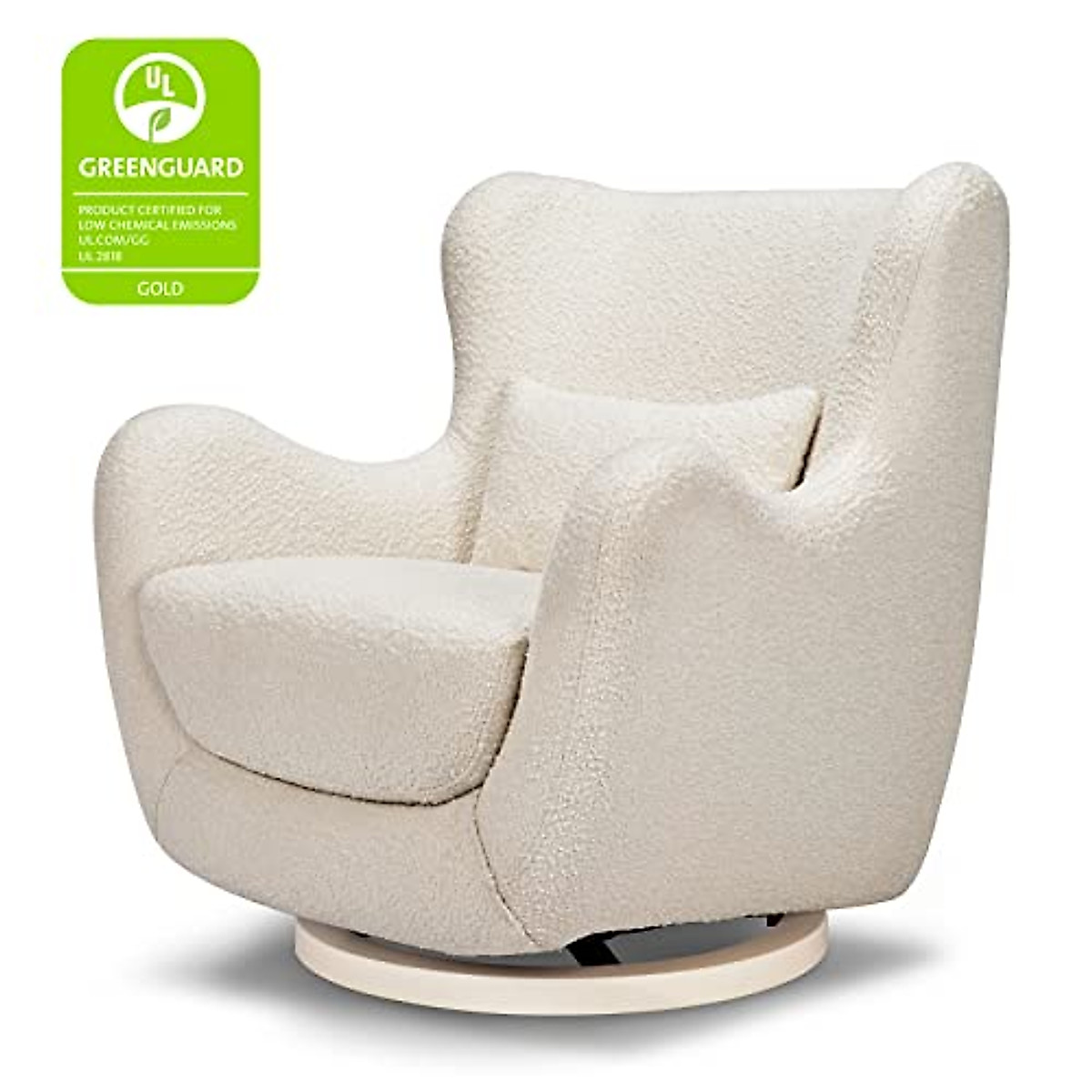 Nursery Works Solstice Swivel Glider in Ivory Boucle with Ivory Wood Base, Greenguard Gold Certified and CertiPUR-US® Certified