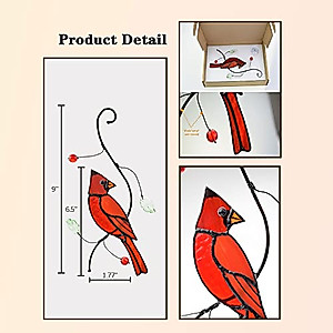 Lolitarcrafts Bigger Cardinal Stained Glass Window Hangings Cute Birds Suncathers for Window Monthers Day Gifts