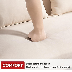 JOYBASE 45.7" W Small Loveseat Couch Sofa, Mid-Century Modern Love Seat Couch with Armrests for Living Room, Small Space, Apartment, Bedroom (Beige, Fabric)