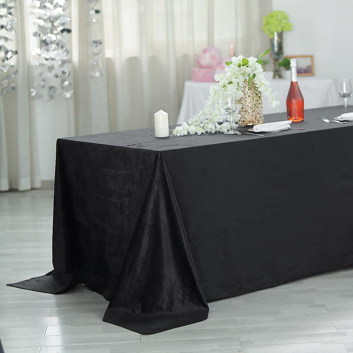 Tableclothsfactory 90 x 156 Inch Black Rectangle Tablecloth - Premium Velvet Table Cloth for Wedding, Party, Banquet, and Events