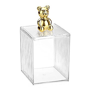 Hipiwe Bear Q-tip Holder Clear Acrylic Bathroom Canisters Jar Cotton Swab Organizer Plastic Apothecary Jar Bathroom Storage Dispenser for Cotton Swab Cotton Ball, Cotton Rounds Pads, Floss