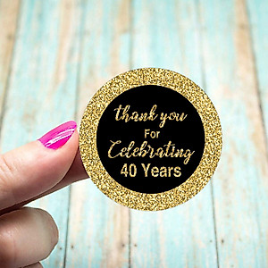 40th Birthday Thank You Stickers, Black and Gold 40th Birthday Favors, 40th Birthday Stickers, Thank You for Celebrating 40 Years Stickers, 1.75 Inch Round Circle Label Stickers, Pack of 50.