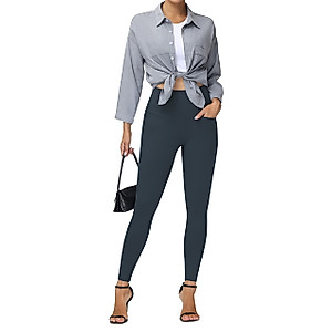 THE GYM PEOPLE Women's Casual Yoga Leggings High Waisted Tummy Control Workout Pants with 4 Pockets Charcoal Grey