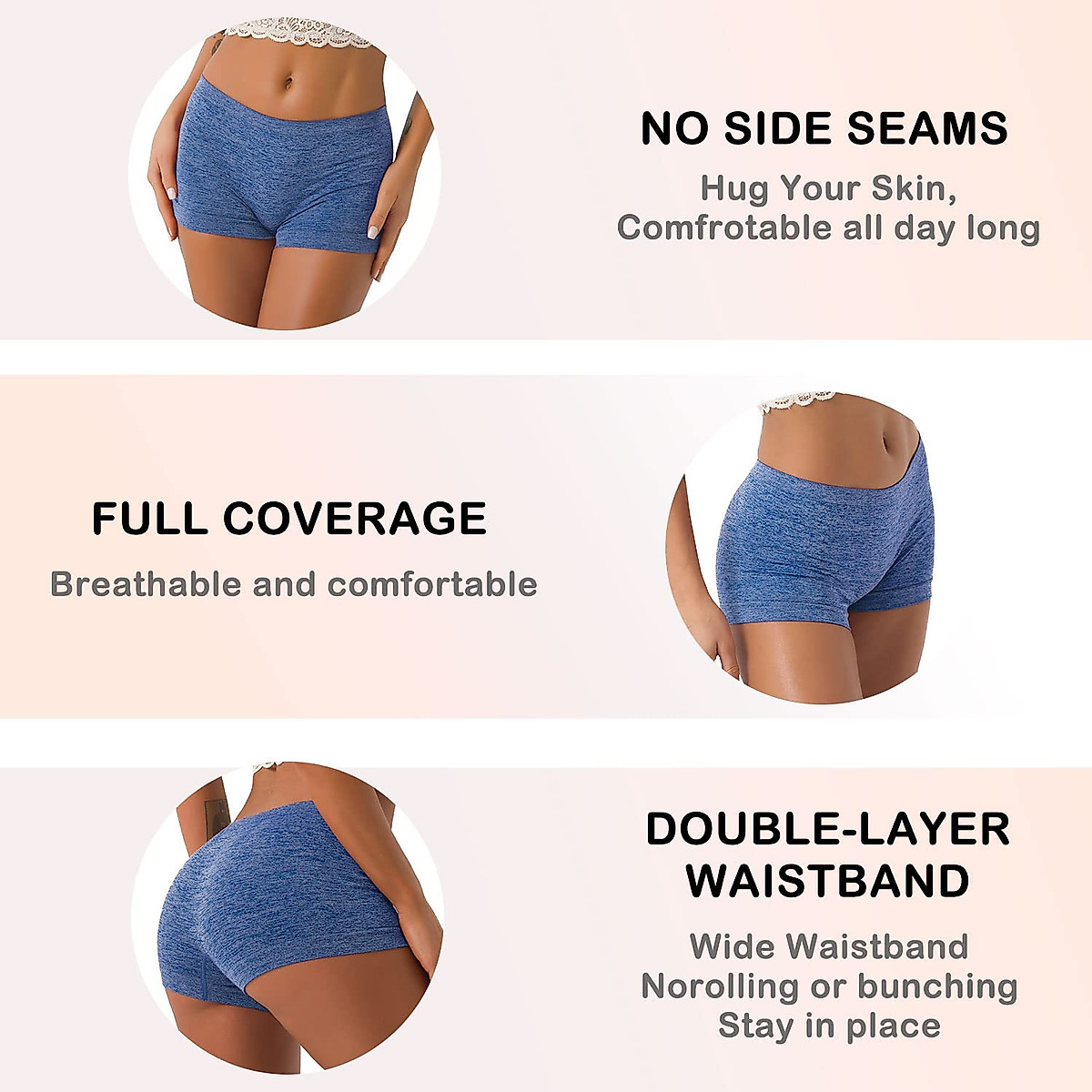 DEEP TOUCH Women’s Boyshort Underwear Seamless Panties Stretch Boxer Panty Breathable No Show Boxer Briefs 5 Pack