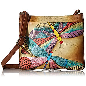 Anna by Anuschka womens Hand Painted Women's Extendable Anna Anuschka Women s Leather Expandable Crossbody Dancing Dragonfly, Dancing Dragonfly, One Size US