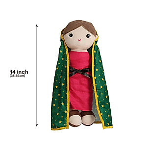 Linzy Plush 14'' (35.5 cm) Virgin Mary Doll | Baptism Gift | Muñeca Virgen de Guadalupe | Virgencita | Catholic Blessed Virgin Mary Doll Handmade Doll | Mary Doll Our Lady of Guadalupe