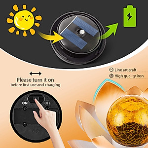 AIINY Garden Solar Lights Outdoor(2Pack) , Amber Crackle Globe Glass Lotus Decoration , Waterproof Orange Metal LED Flower Lights for Patio,Lawn,Walkway,Tabletop,Ground, Garden Gifts for Women