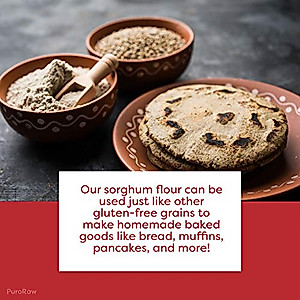 Sorghum Flour, 2lbs, Gluten Free flour, Jowar Flour, Sweet White Sorghum Flour Gluten Free, Sweet Sorghum Flour, Whole Grain, All Natural, Batch Tested, Non-GMO, 2 pounds, By PuroRaw.