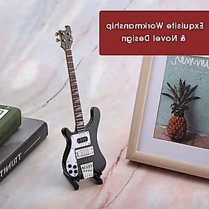 Black Miniature Bass Guitar Replica, with Stand and Case, Instrument Model Ornaments Gift, Exquisite Workmanship and Novel Design