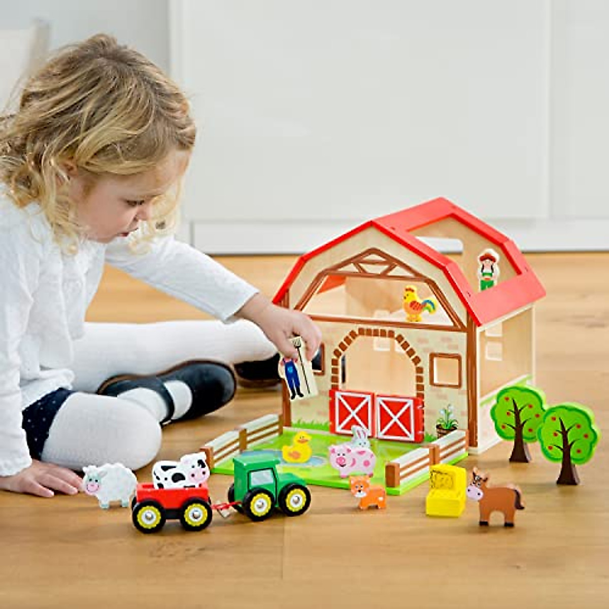 New Classic Toys Wooden Farm House Playset Educational Toys and Color Perception Toy for Preschool Age Toddlers Boys Girls, Multi Color, (10850)