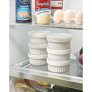 LE TAUCI 8 oz Ramekins with Silicone Storage Lids, Creme Brulee Dishes, Custard Cups for Baking, Oven Safe, Set of 6, White