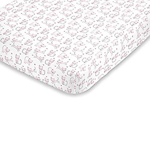 NoJo Super Soft Pink & White Purrdy Kitty Cat Fitted Mini Crib Sheet, Pink, White , 38x5x24 Inch (Pack of 1)