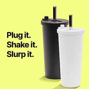 Dodoko 25oz Stainless Steel Reusable Boba Cup and Smoothie Tumbler Vacuum Insulated | Travel Friendly and Leakproof with Wide Collapsible SS Straw (Black)