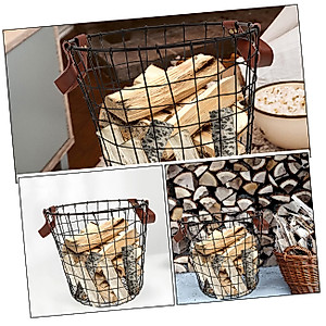 ANDRESLAD Firewood Storage Basket Laundry Basket Metal Hamper Farmhouse Organizer Bin Small Round Basket Black Blanket Basket Wire Basket for Blankets Wood Storage Racks Wire Trash Can Iron
