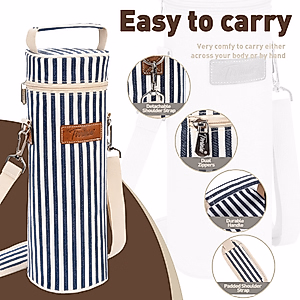 Tirrinia Single Wine Cooler Bags - Insulated & Padded Portable Wine Gift Tote Carrier for Travel, BYOB Restaurant, Wine Tasting, Party, Great Gift for Wine Lover, Blue Stripe