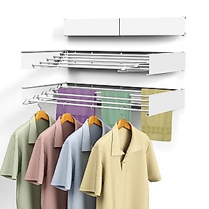 Laundry Drying Rack Collapsible, Wall Mounted Drying Rack, Clothes Wall Drying Rack, Space Saving Drying Rack for Laundry, 31.5" Wide, 13.2 Linear Ft, 5 Aluminum Rods, 60 lb Capacity (White 31.5")