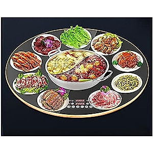 Electric Food Warmer Plate, Electric Warming Tray with Adjustable Temperature Control 360° Rotation Glass Top Hot Plate Food Warmer Buffets Server for Party (2000w)