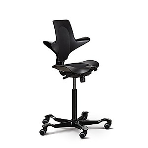 HAG Capisco Puls Adjustable Standing Desk Chair - Black Frame - Black Partial Cushion