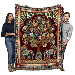 Pure Country Weavers Asian Elephants Blanket - Tree of Life Gift Tapestry Throw Woven from Cotton - Made in The USA (72x54)