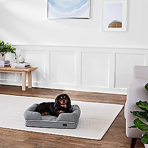 Amazon Basics Lounger Sofa Couch Style Pet Bed with Memory Foam, Bolsters, and Removable Cover for Dog or Cat, Small, Grey, 25 in x 20 in x 6.5 in