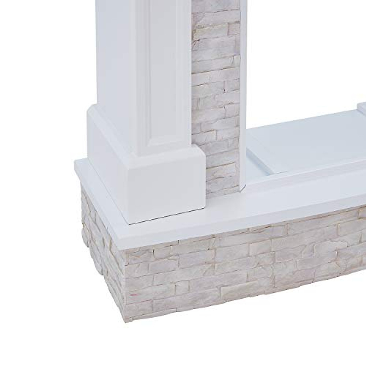 SEI Furniture Jacksdale Faux Stone Accent Electric Hidden Media Shelf Fireplace, White