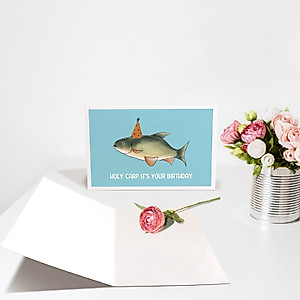 Funny Birthday Card for Men Women, Carp Pun Birthday Card, Fish Birthday Card, Bday Card for Husband Dad Grandpa, Holy Carp It's Your Birthday Card