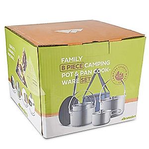 Camping Cookware Set 304 Stainless Steel 8-Piece Pots & Pans Open Fire Cooking Kit | Frying Pan Steamer with Travel Tote Bag | Compact for Outdoors & Indoors Kitchen Campfire Hiking RV