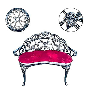 Mandolin Outdoor Bench Park Garden Bench,All Chair Anti Rust Cast Aluminum Patio Yard Bench,Carved Rose Loveseat Bench for Backyard .Porch.Balcony.Lawn (Copper with Cushion)