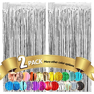 Fannev 2 Pack Silver Foil Fringe Curtain Back Drop, 3.3X 8.2Ft Metallic Tinsel Foil Fringe Streamer Curtains for Party Photo Booth Props Bachelorette Birthday Bridal Shower Christmas Decorations