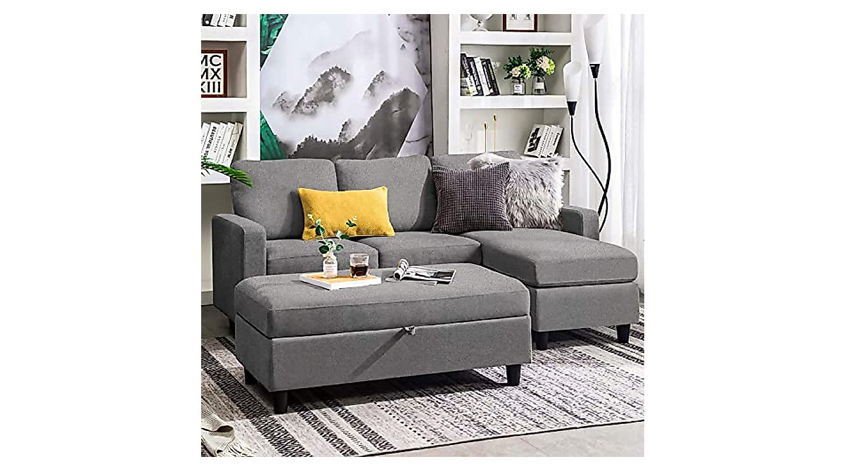 HONBAY Reversible Sectional Couch - Compact L-Shaped Sofa with Storage