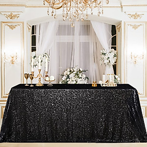 B-COOL 60x102-inch Black Sequin Table Linens Halloween Tablecloth Seamless Glitter Tablecloth Wedding Sequin Tablecloth