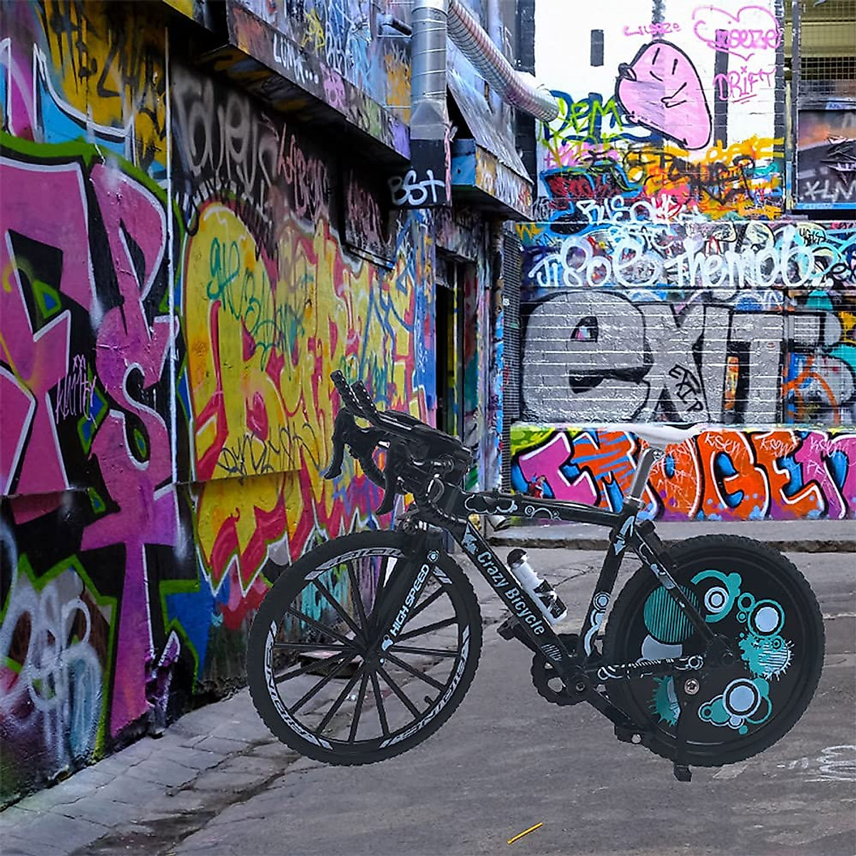 Ailejia Mini Bike Ornament Toy Doodle Bicycle Mountain Cake Topper Dirt Bike Party Decorations BMX Finger 1:8 Scale Curved Simulation Toys for Home Decor,Collection (Black)