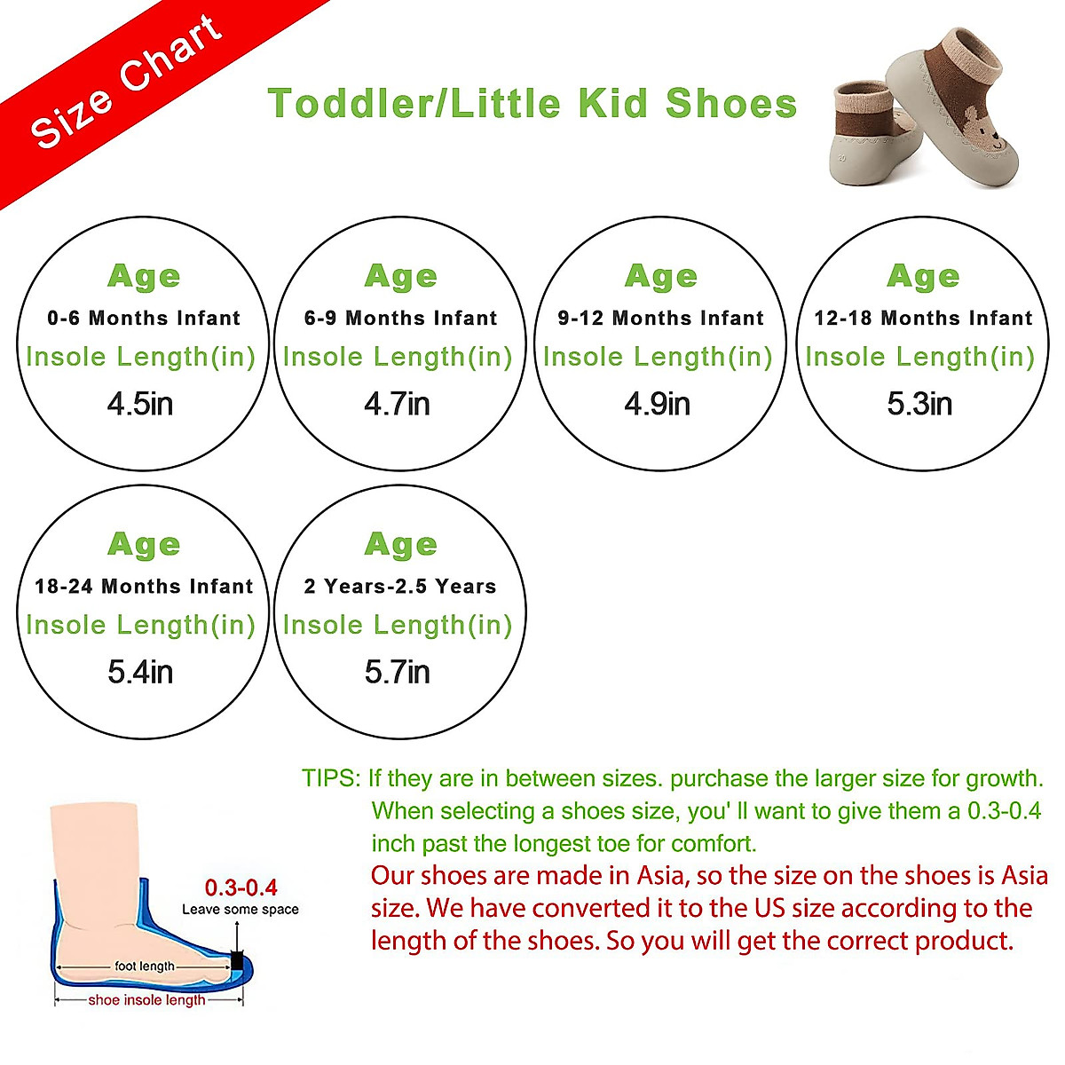 Baby Sock Shoes Toddler Cartoon Soft Rubber Sole Non Slip Indoor Floor Slipper for Infant Boys Girls First Walking Trainers Shoe Brown Bear 22