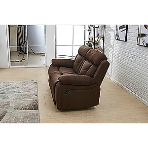 Betsy Furniture Microfiber Fabric Recliner Loveseat in Brown, Pillow Top Backrest and Armrests 8005 (1, Loveseat)