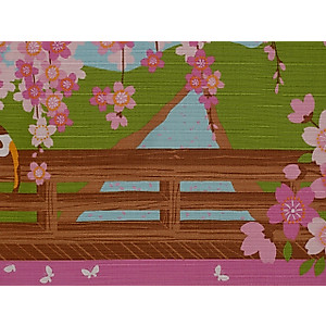 Furoshiki Cat on Bridge with Cherry Blossoms Motif Japanese Fabric 50cm