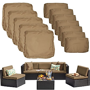 ClawsCover 12Pack Outdoor Seat and Back Cushions Replacement Covers Fit for 6Pieces 5-Seater Wicker Rattan Patio Furniture Conversation Set Sectional Couch Chairs,Taupe-Include Cover Only