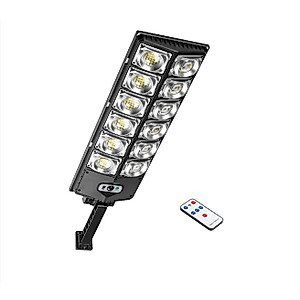 Solar Street Light Dusk to Dawn Outdoor Lighting 15000LM Flood Lights with Motion Sensor and Remote Control for Mounting Pole Bracket Garden, Court, Yard, Parking Lot, White (91350181MA359HEX1F)