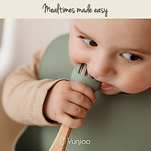 Yunioo Extra Heavy Silicone Baby Feeding Set Essentials, Premium 9-Piece Set of Baby Led Weaning Supplies with Silicone Baby Plate with Lid, Superior Suction Bowl and Baby Utensils - Green