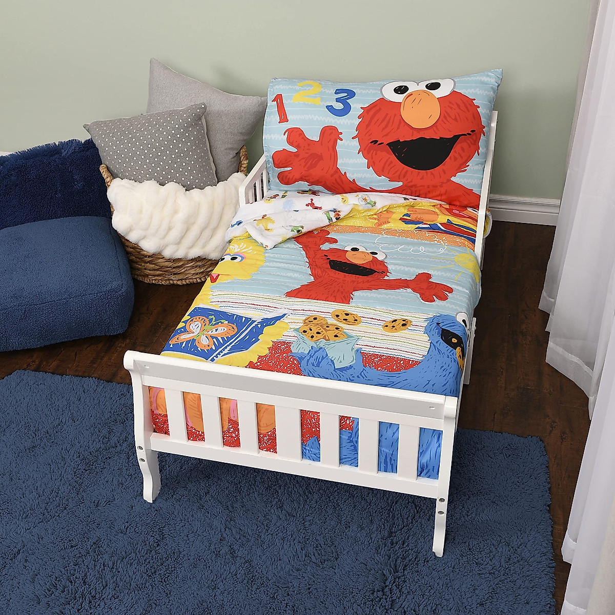 Expressions 3 Piece Toddler Bedding Set Sesame Street Standard Crib Bedding Set, Includes Soft Microfiber Reversible Comforter, Fitted Sheet, Pillowcase for Kids