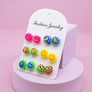 6 Y2K Earrings for Women, Glow in the Dark Silicone Stud Earrings Set, Smiley Face Earring Pack for Teen Girls, Kidcore Alt Girl Aesthetic Jewelry Accessories