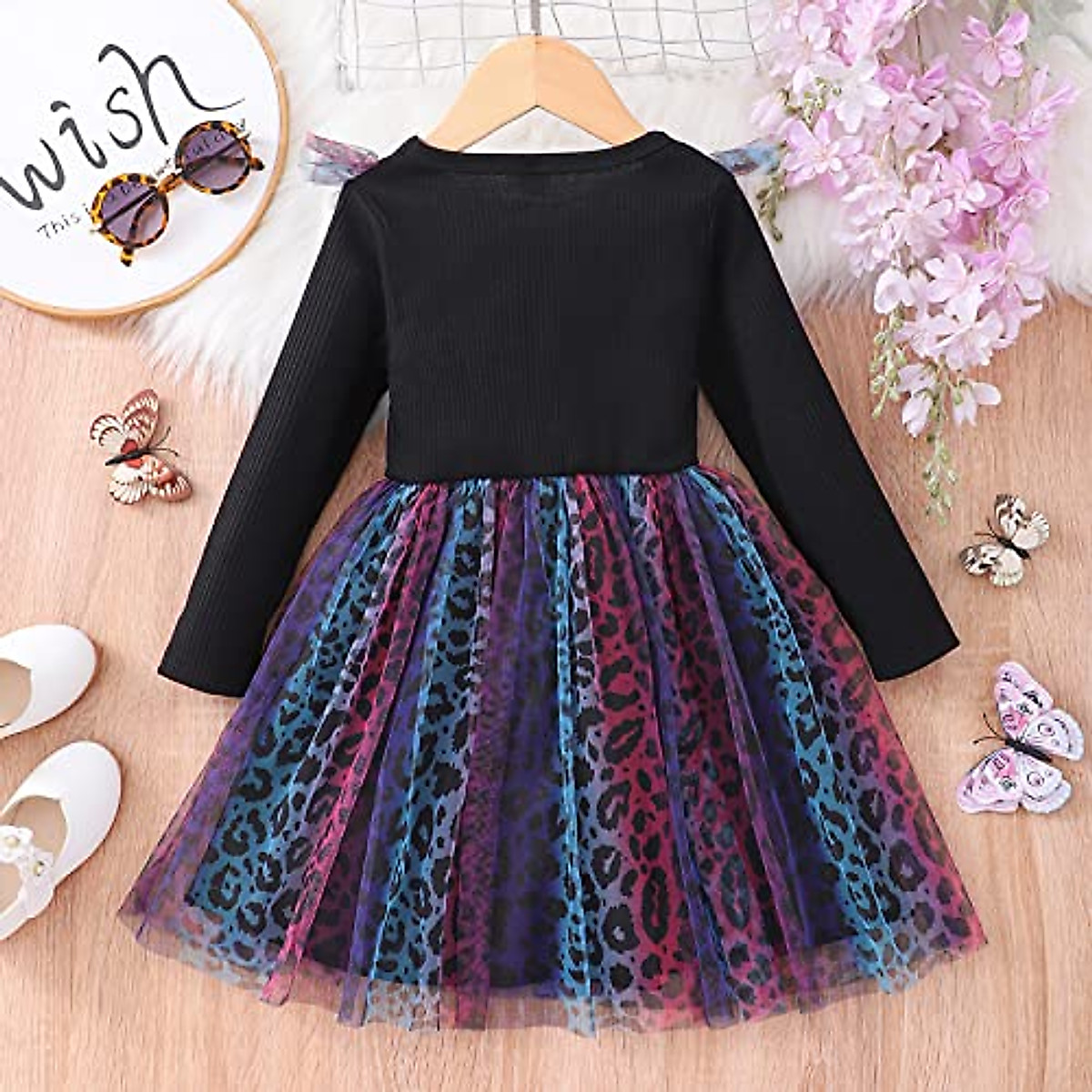 DaMohony Baby Girls Tutu Dress Leopard Print Long Sleeve Flower Party Party Tulle Dresses Winter Fall Dress Outfits 18-24M