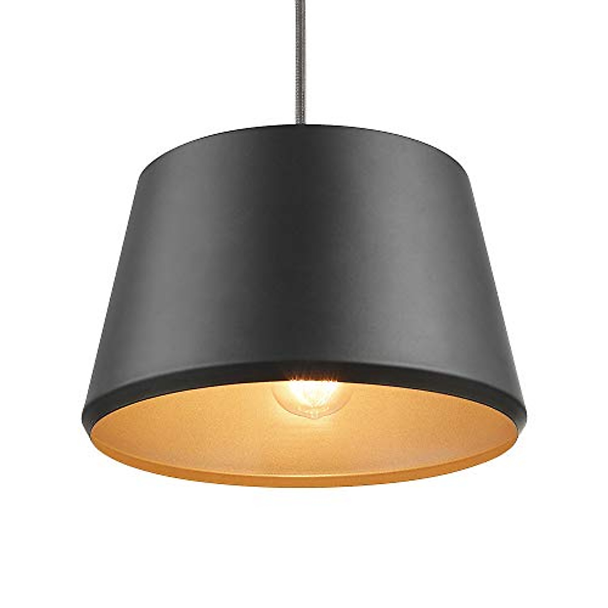 Bari 1-Light Pendant, Black, Matte Finish, Brass Accents, Half Opal Glass Shade