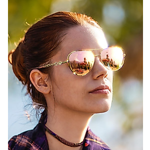 FEISEDY Retro Polarized Pilot Sunglasses for Women 70s Vintage Trendy Shades B4147