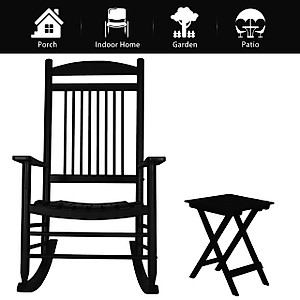 VEIKOU Rocking Chair, Set of 3 Outdoor Rocking Chair with Side Table,275Lbs Weight Capacity,Wooden Rocking Chair for Porch, Backyard, Indoor, Black