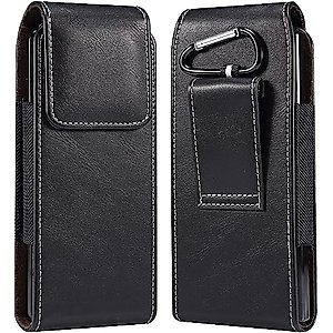 Miimall Compatible Samsung Galaxy Z Fold 5/4/3/2 Phone Pouch Holster Belt Case, Leather Pouch with Carabiner +Magnetic Closure for Fold Phone Holster Pouch for Galaxy Z Fold 5/Z Fold 4/3/2(Black)
