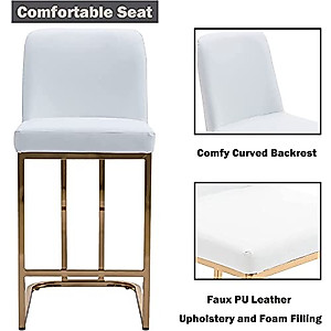 RIVOVA 24" Counter Height Bar Stools Set of 2 with Back, Modern PU Leather Bar Stool for Kitchen Island, Upholstered Pub Stools with Footrest, Armless Dining Chairs for Bar, White