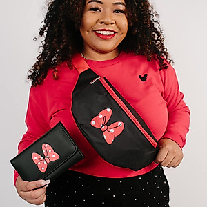 Buckle Down Disney Wallet, Foldover, Minnie Mouse Polka Dot Bow Embossed, Black, Vegan Leather