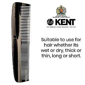 Kent R7TG Graphite Double Tooth Hair Pocket Comb, Small Fine/Wide Tooth Comb For Grooming Styling Hair, Beard and Mustache, for Men, Women and Kids. Saw Cut and Hand Polished. Handmade in England